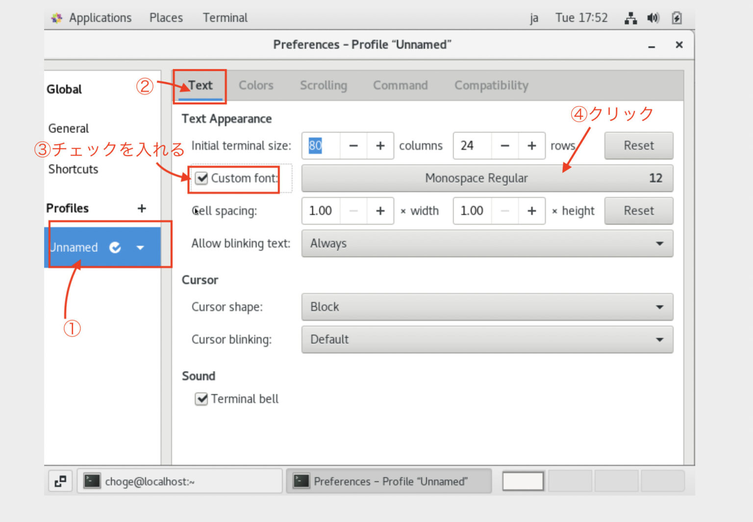  CentOS terminal Change Font Size 